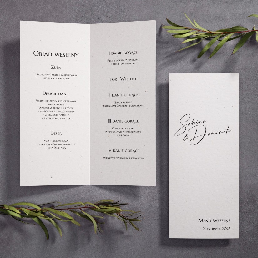 Menu weselne składane Ti Amo – Stylowy dodatek na stół weselny